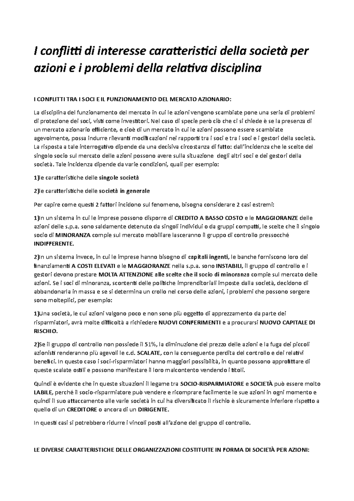 Diritto Commerciale - I conflitti di interesse caratteristici della ...