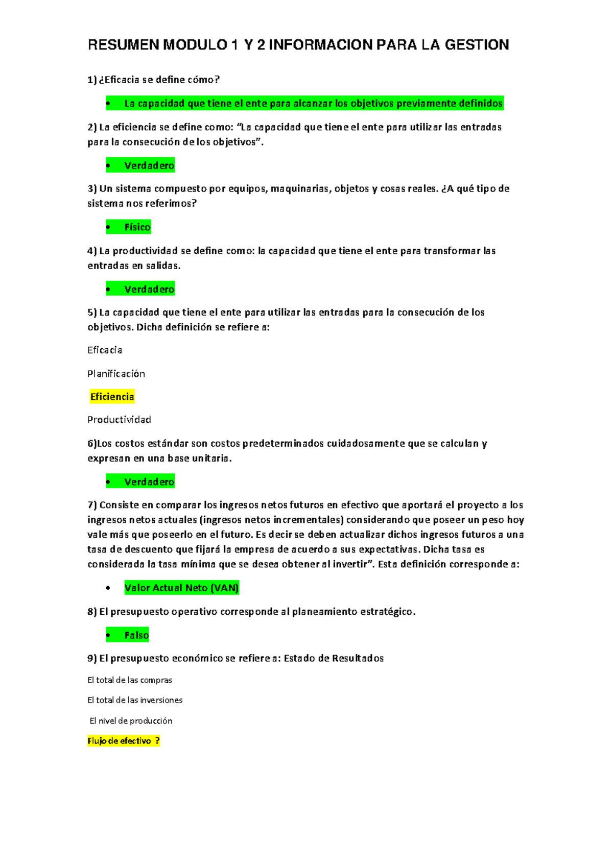 Resumen Modulo 1 Y 2 inf de gest act al 10-04-23 - ¿Eficacia se define ...