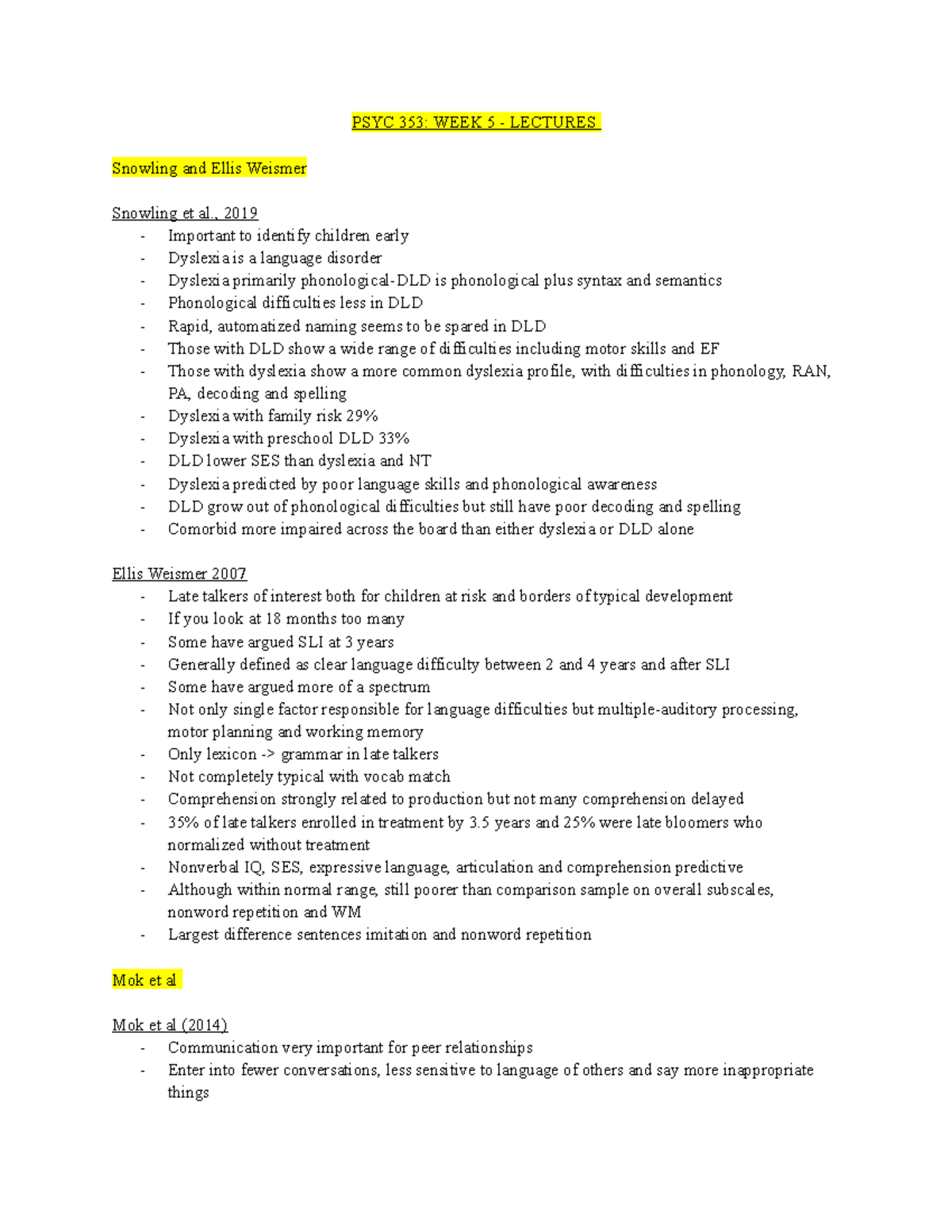 Psyc 353 Week 5 Lectures Psyc 353 Week 5 Lectures Snowling And