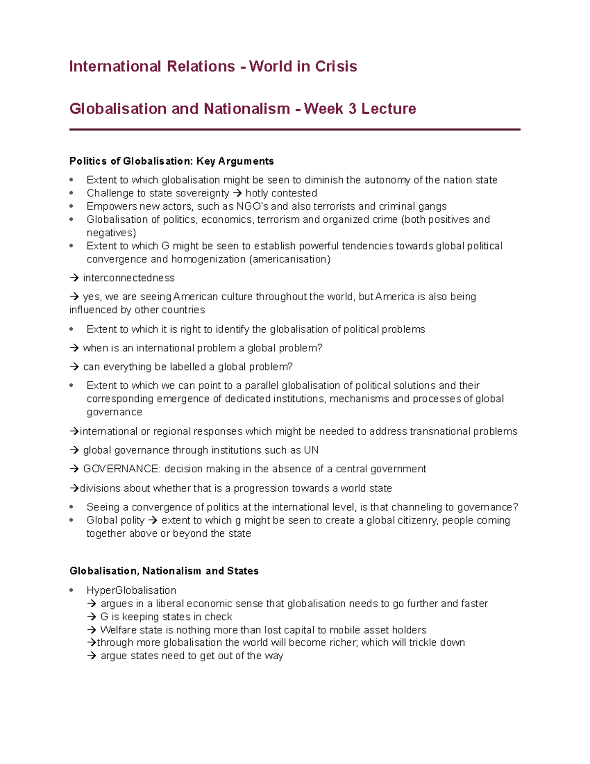 World In Crisis Notes - International Relations - World in Crisis ...