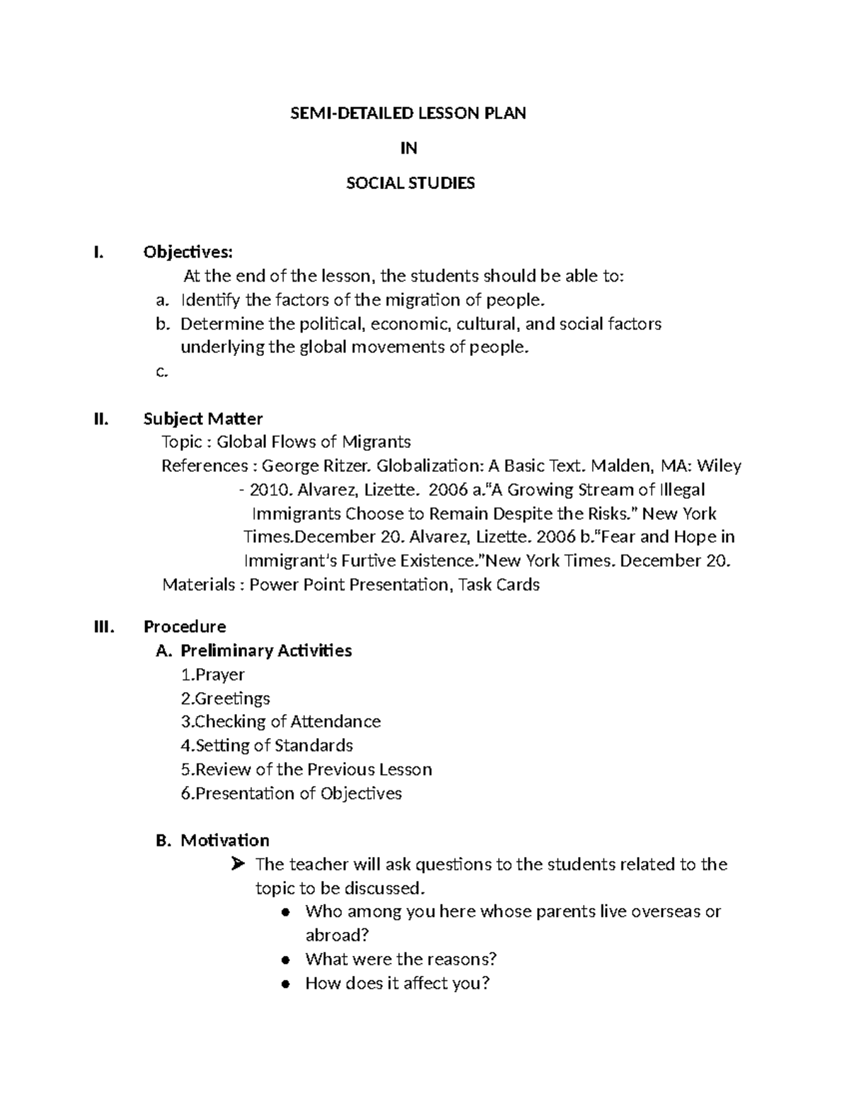 lesson plan in social science - SEMI-DETAILED LESSON PLAN IN SOCIAL ...