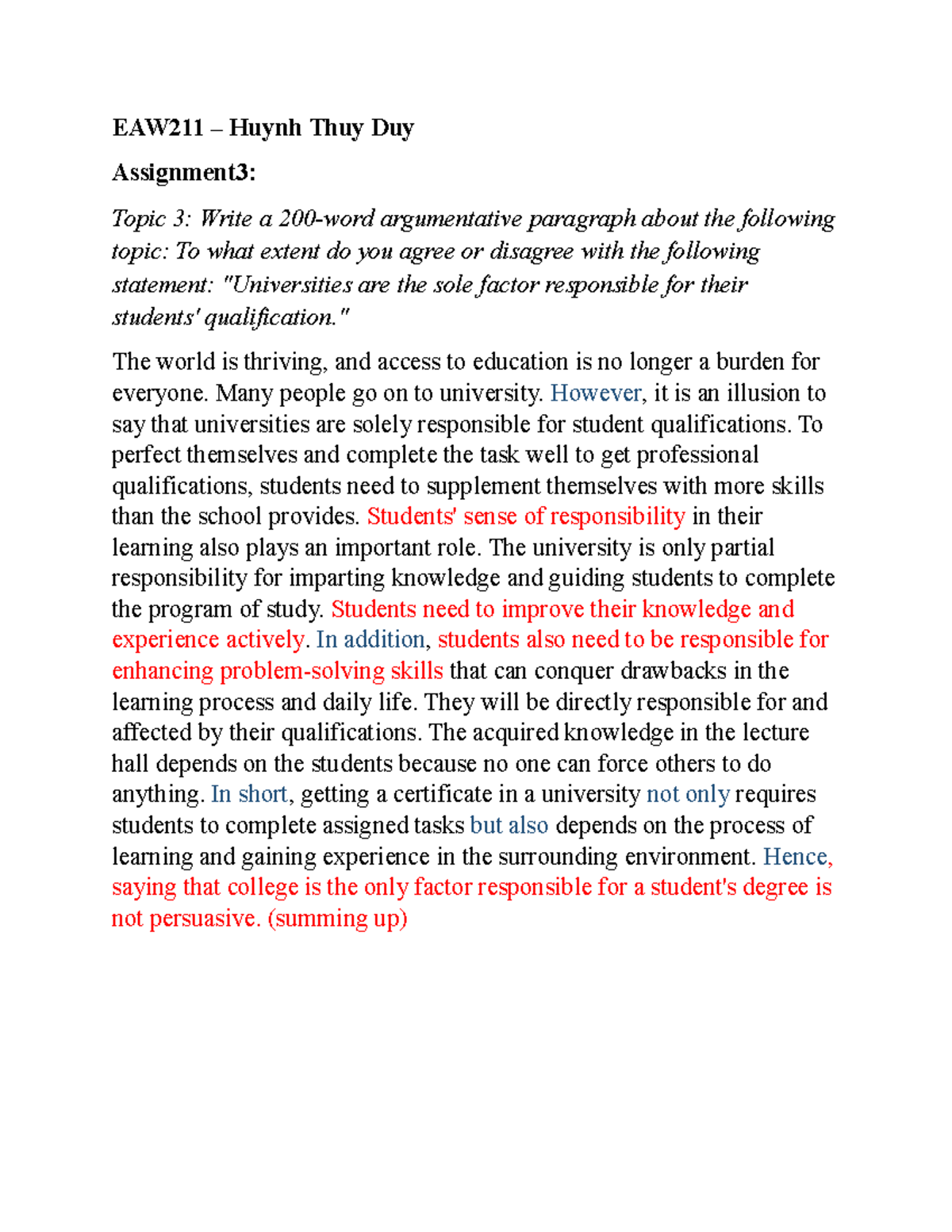 EAW211-Topic 3-Assignment 3-Huynh Thuy Duy - EAW211 – Huynh Thuy Duy Assignment3: Topic 3: Write ...