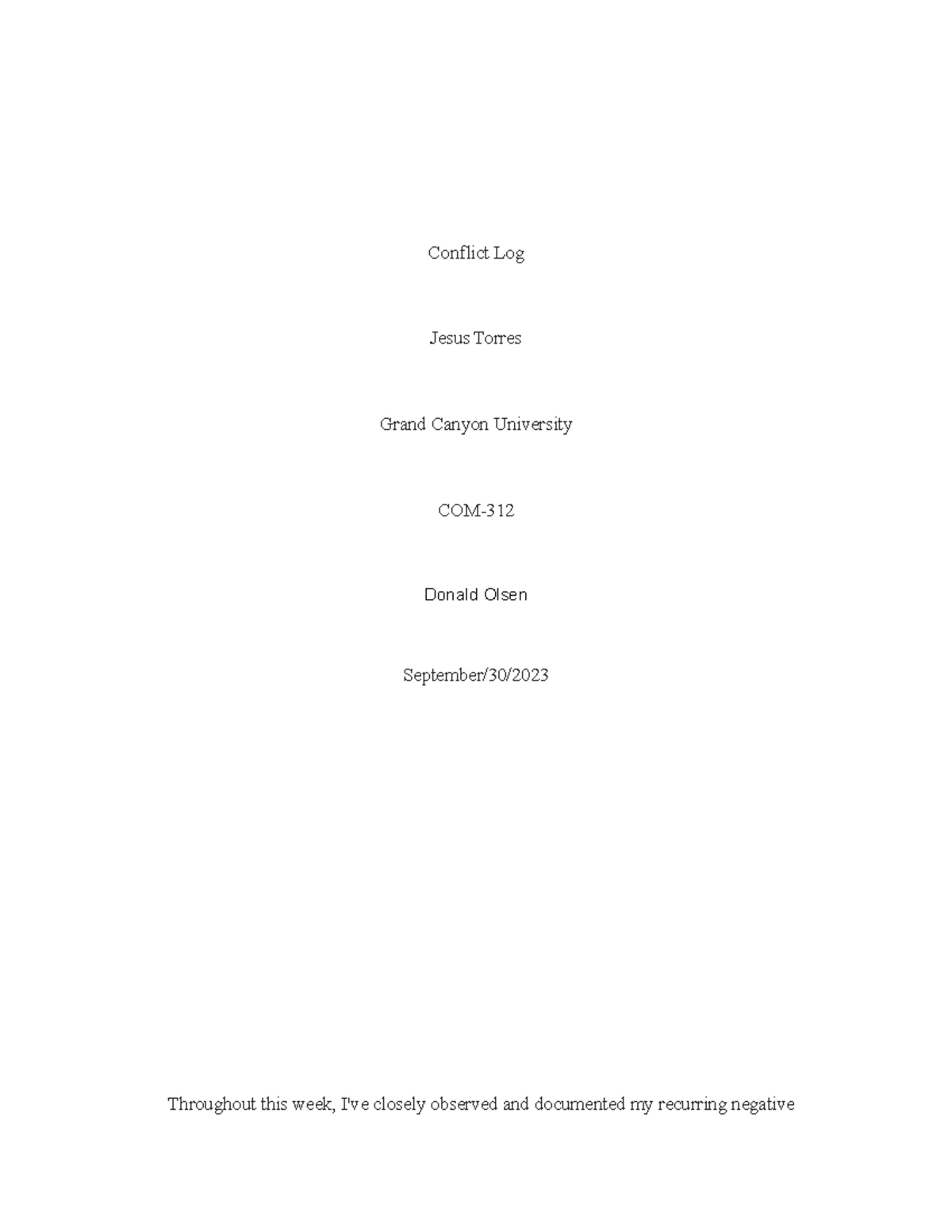 Conflict Log 2 - essay - Conflict Log Jesus Torres Grand Canyon ...