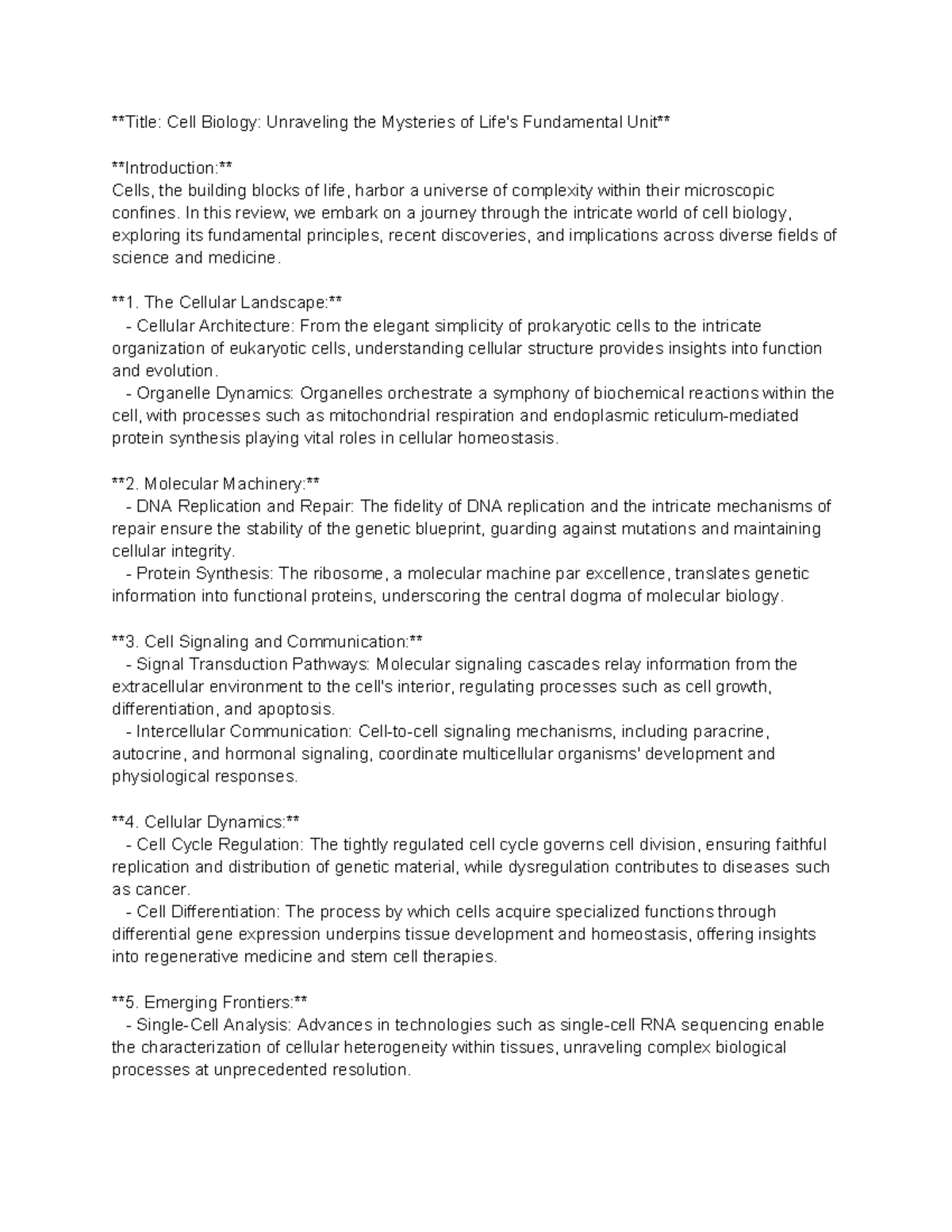 Untitled document 2 - health - Title: Cell Biology: Unraveling the ...