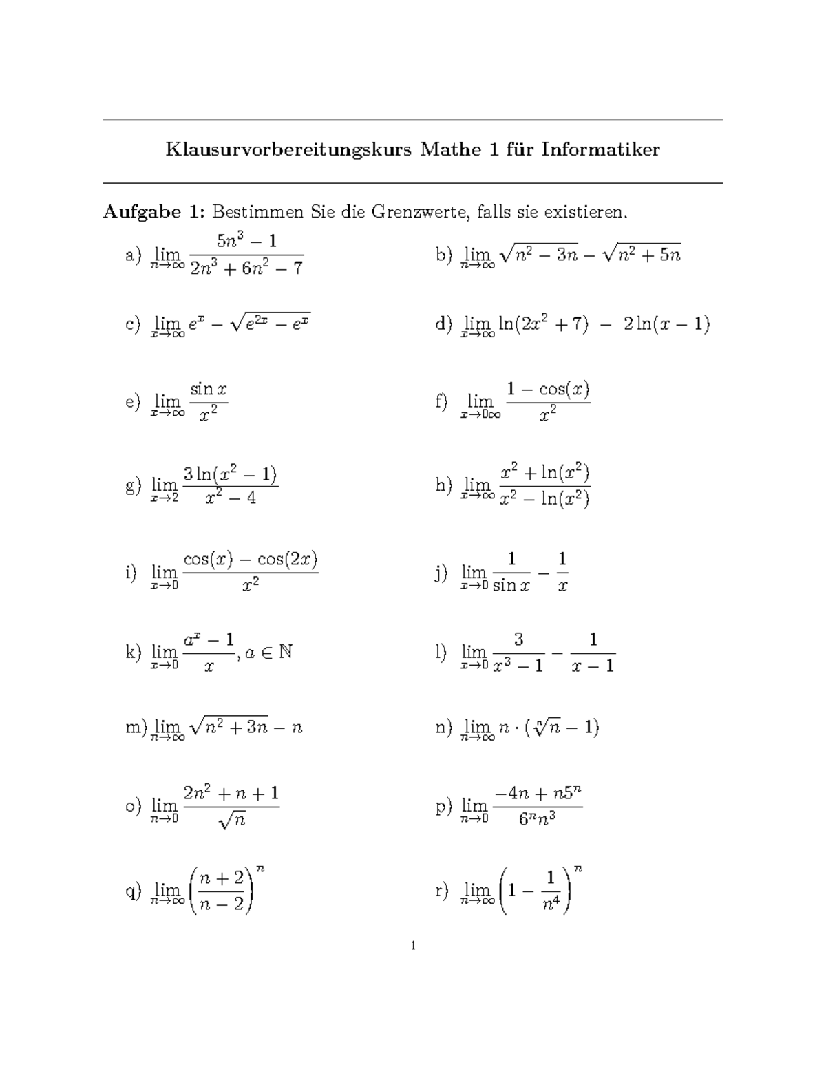 Folgen-Grenzwerte - Klausurvorbereitungskurs von Jameel Komaira ...