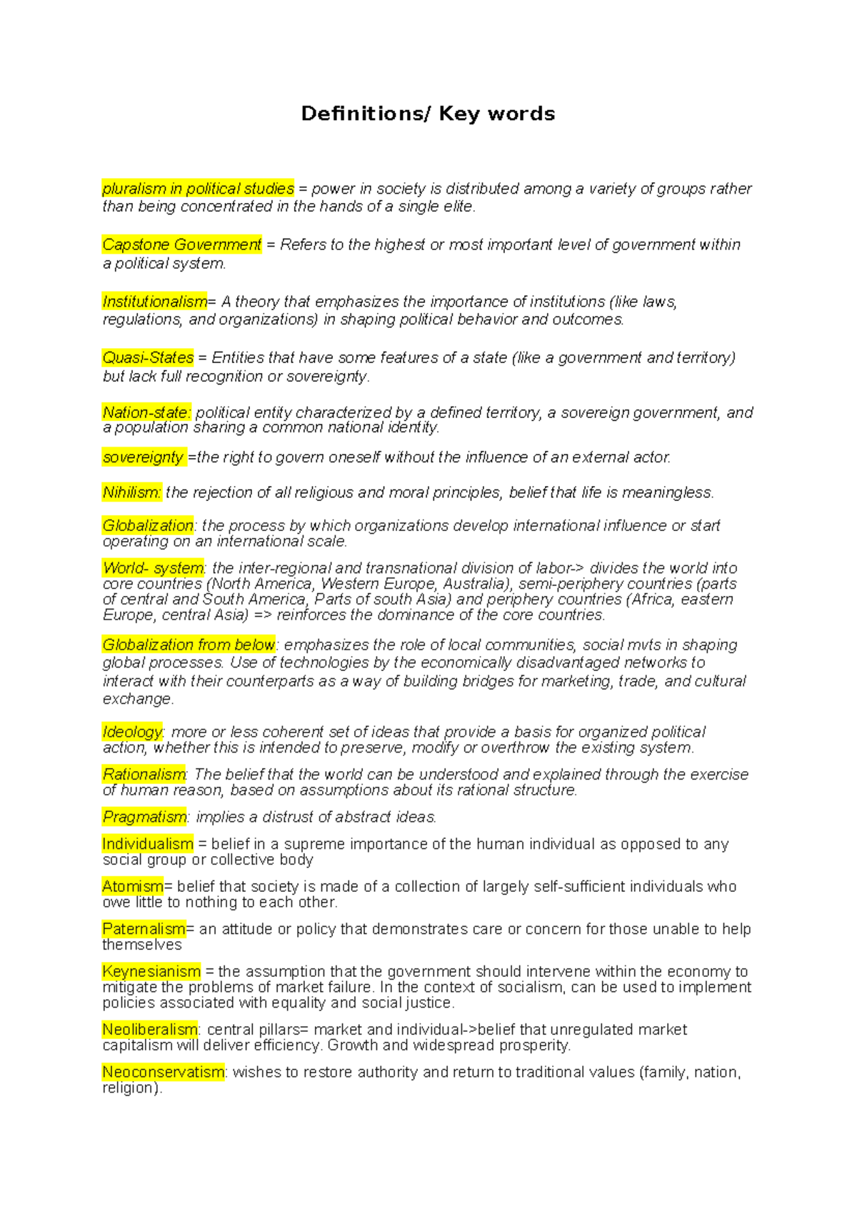 Definitions & Key Words - Definitions/ Key words pluralism in political ...