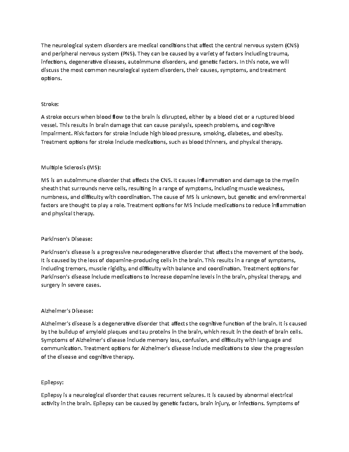 The neurological system disorders are medical conditions that affect ...