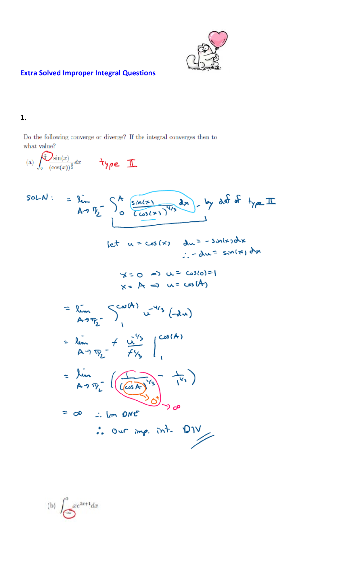 Extra Solved Improper Integral Questions - 3. - Studocu