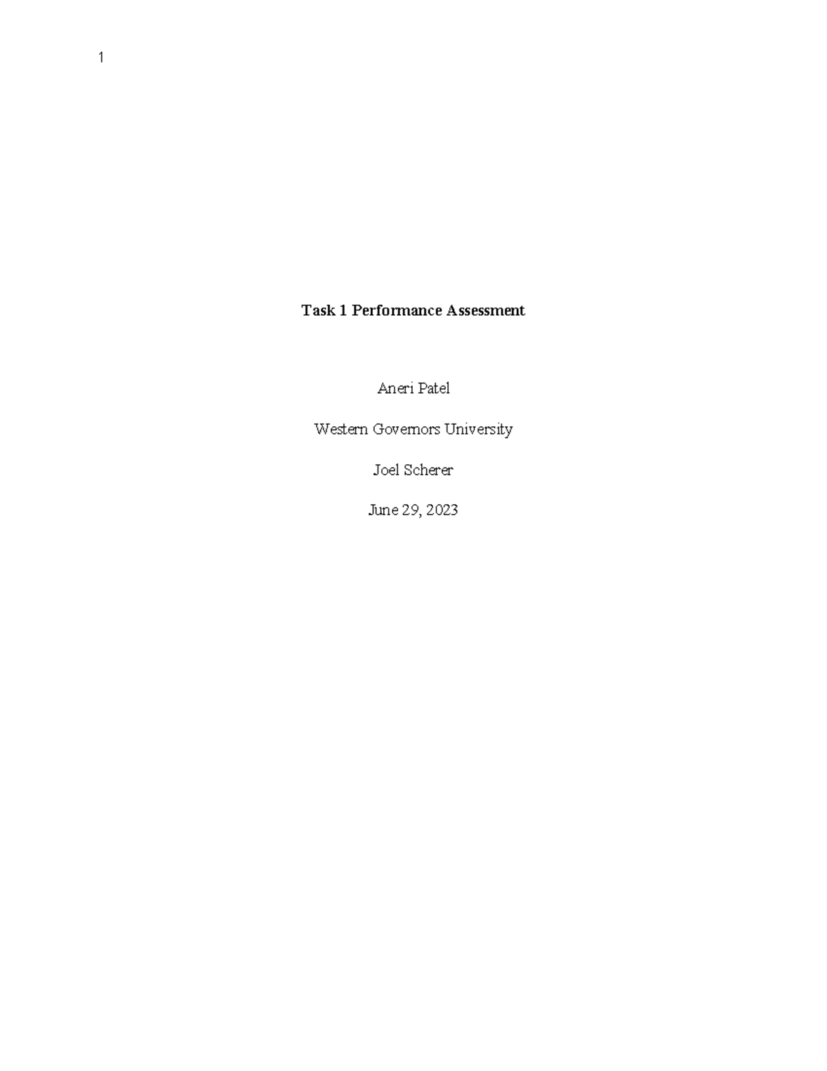 C200 Task 1 - Pass - Task 1 Performance Assessment Aneri Patel Western ...