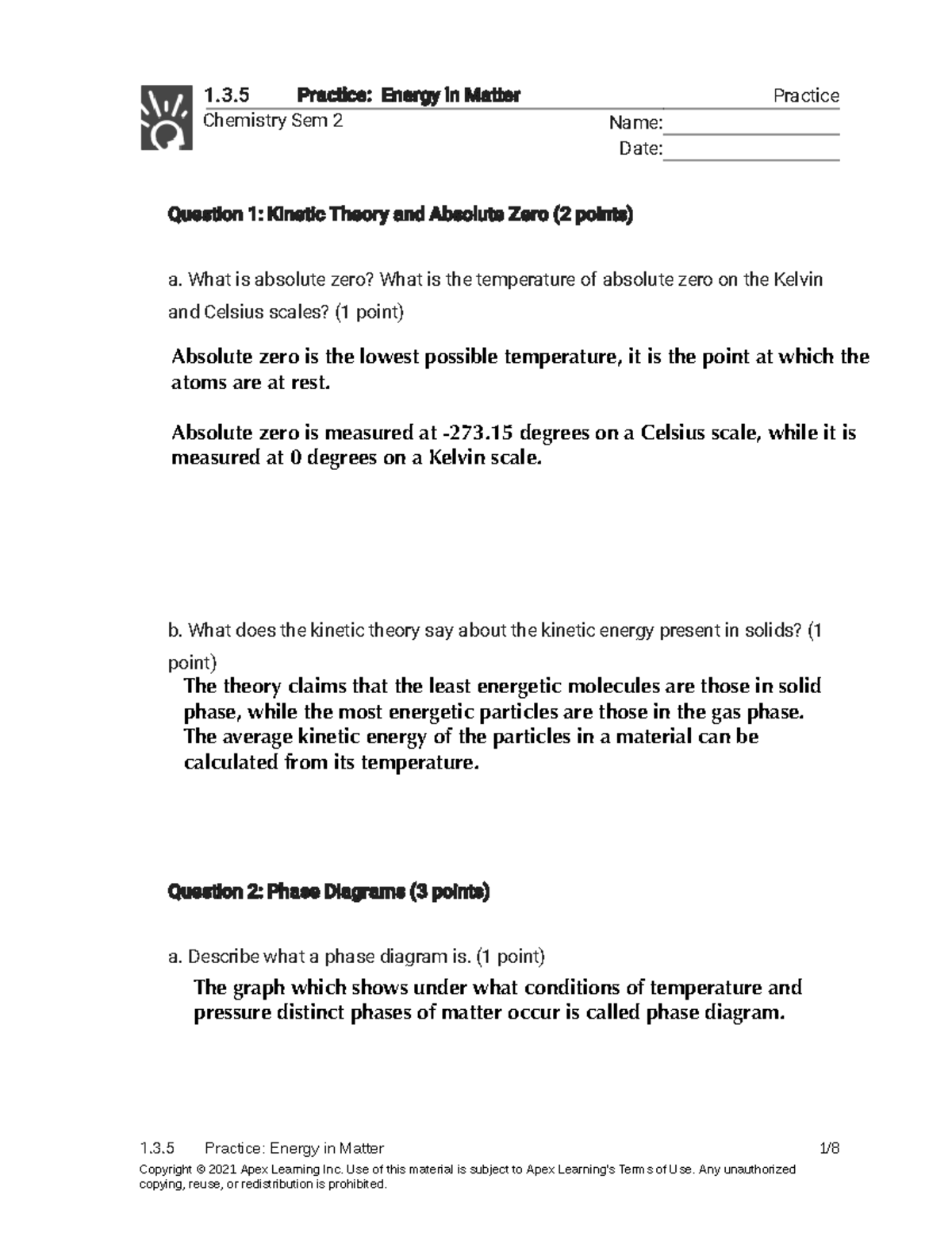 1.3.5 Practice - Energy in Matter (Practice) - Practice: Energy in ...