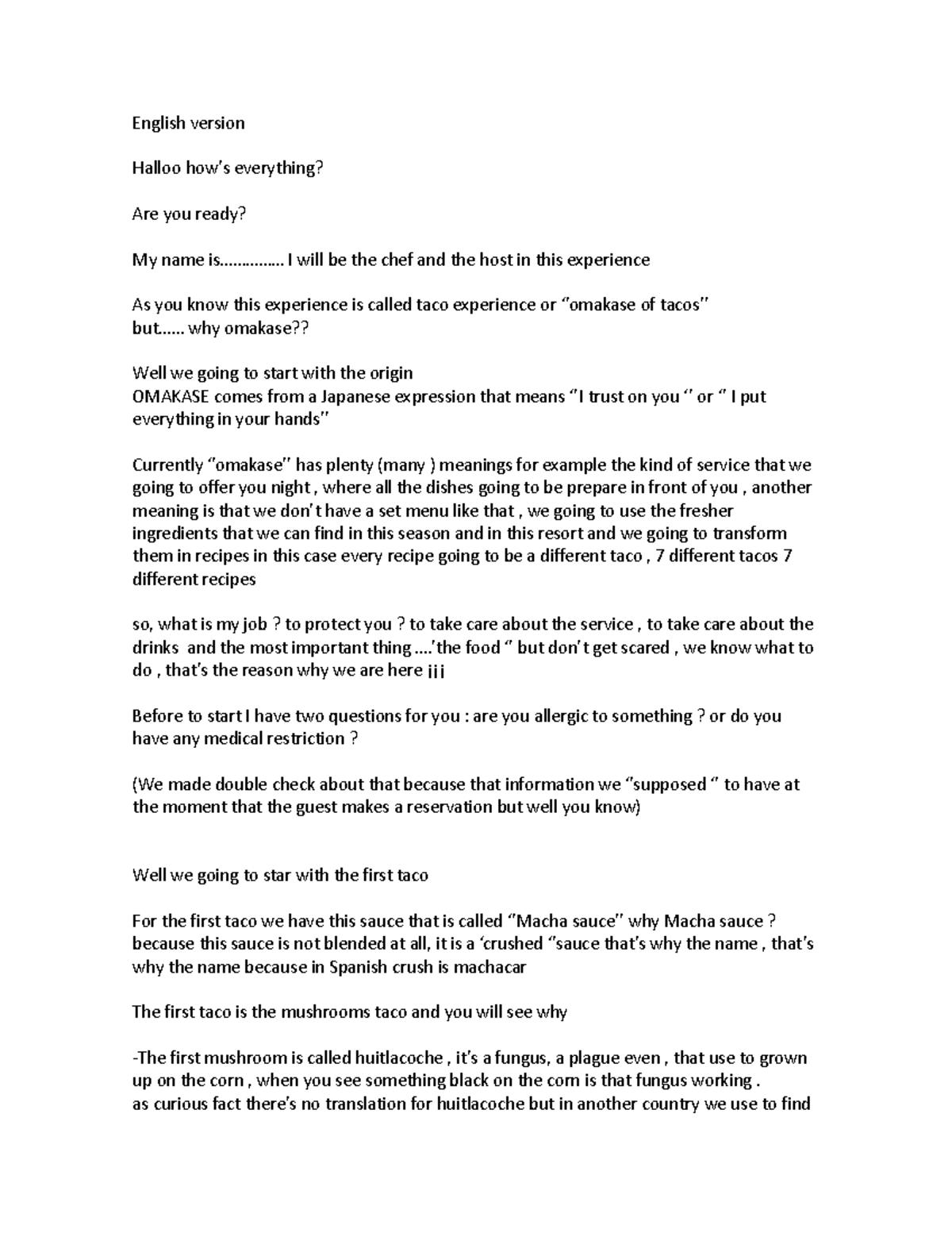 omakase de tacos - English version Halloo how’s everything? Are you ...