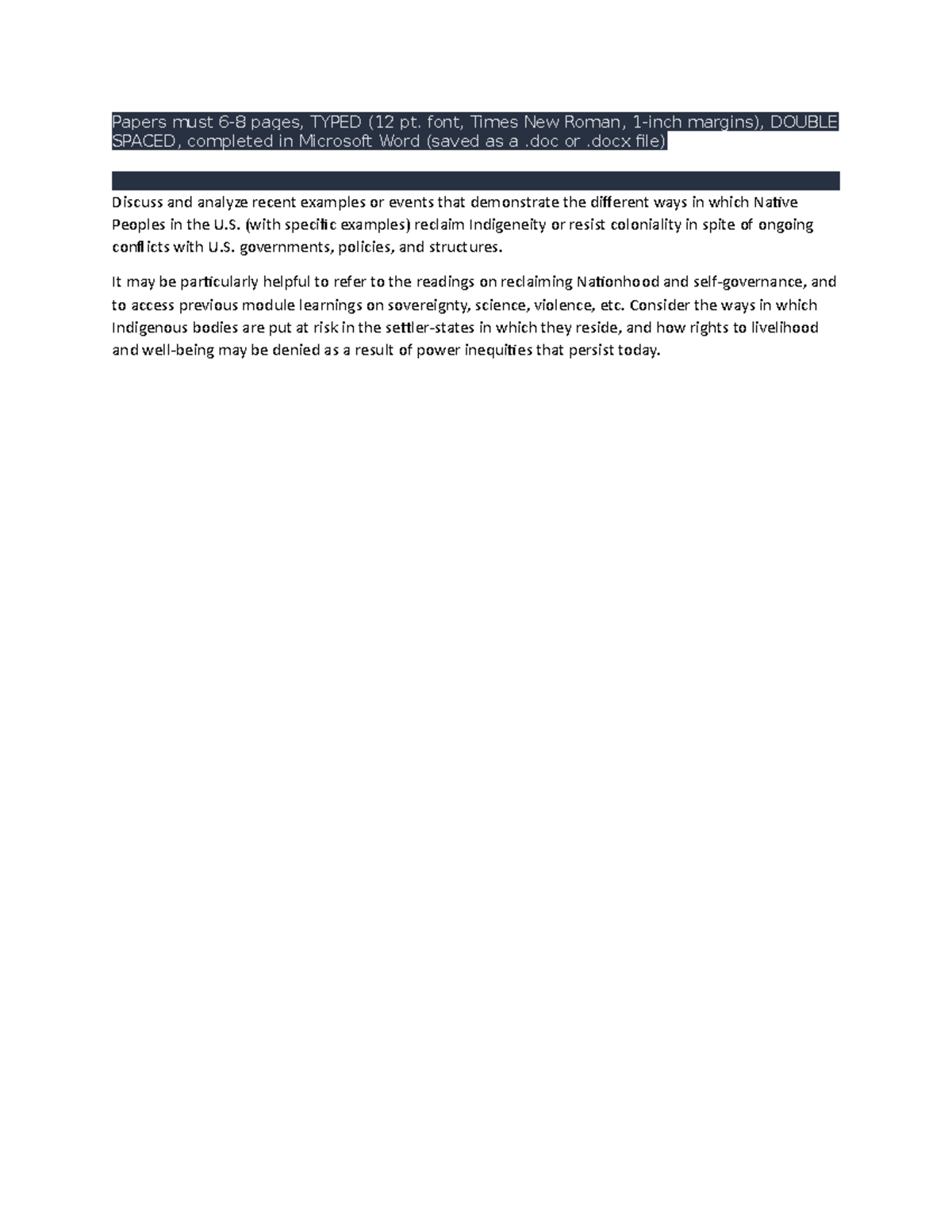 Papers must 6 - The assignment is about Native Peoples in the U.S ...