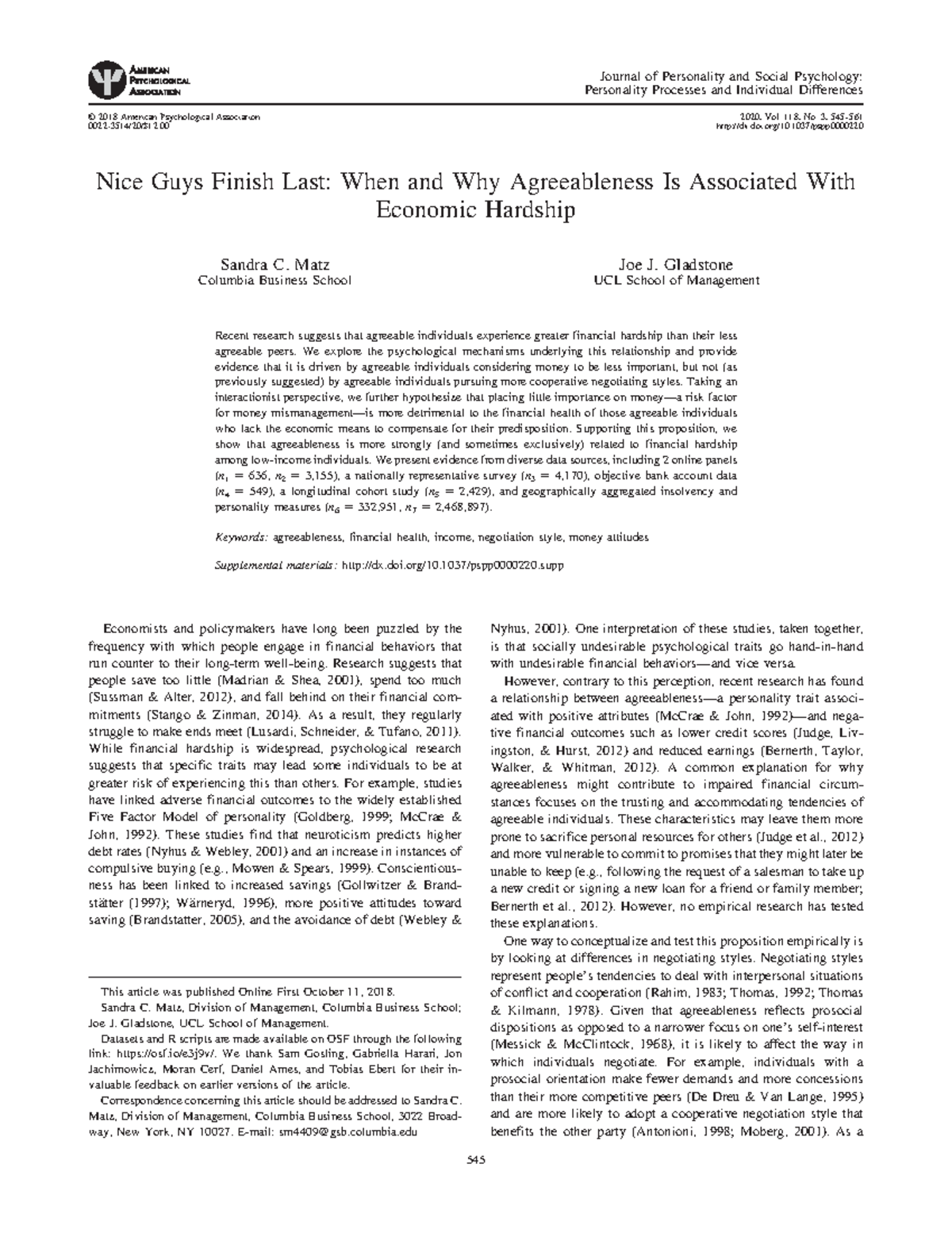 Sample 2 - article for general knowledge - Nice Guys Finish Last: When ...