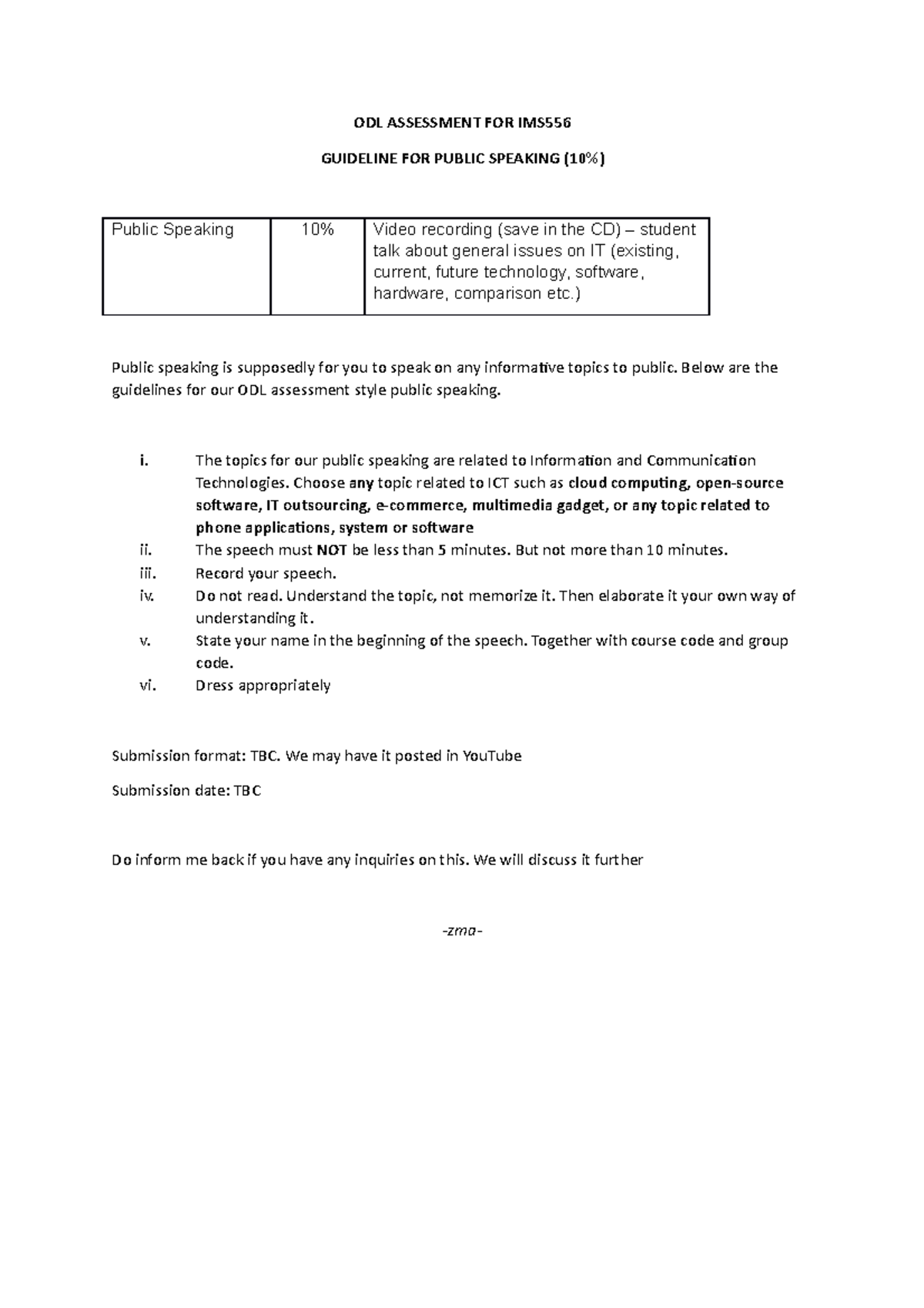 Public speaking - reference - ODL ASSESSMENT FOR IMS GUIDELINE FOR ...