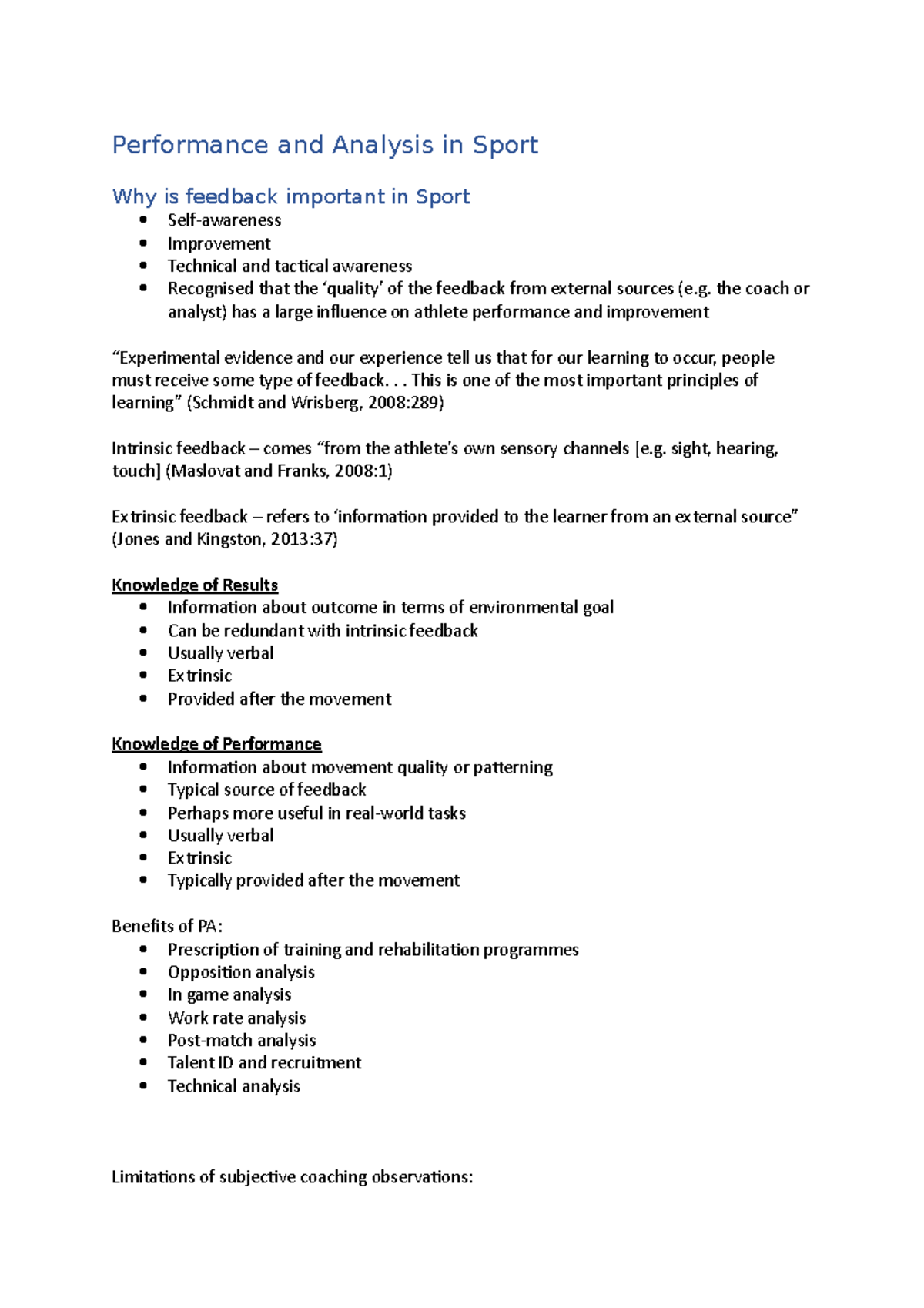 Performance and Analysis in Sport Introduction - 855Z3709 - MMU - Studocu