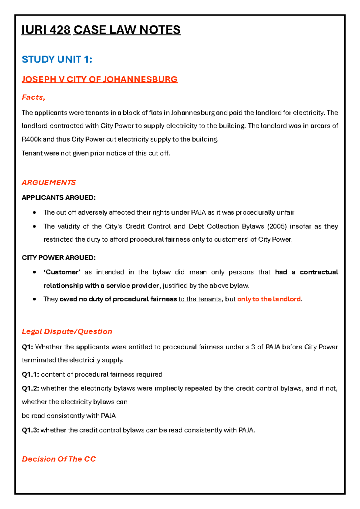 IURI 428 CASE LAW Notes - Summary local governace - IURI 428 CASE LAW ...