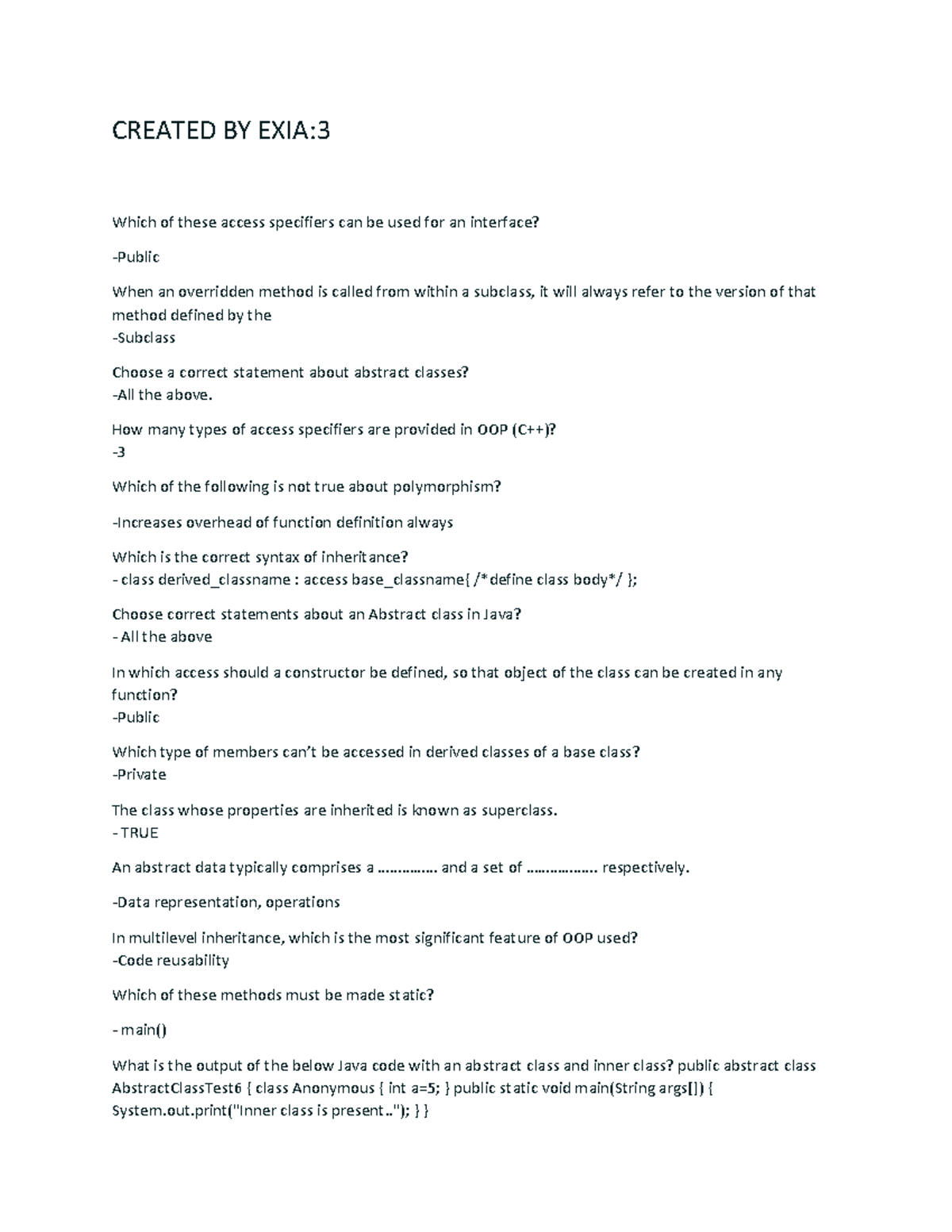 OOP midterm exam cuz i lab u guys - CREATED BY EXIA: Which of these ...