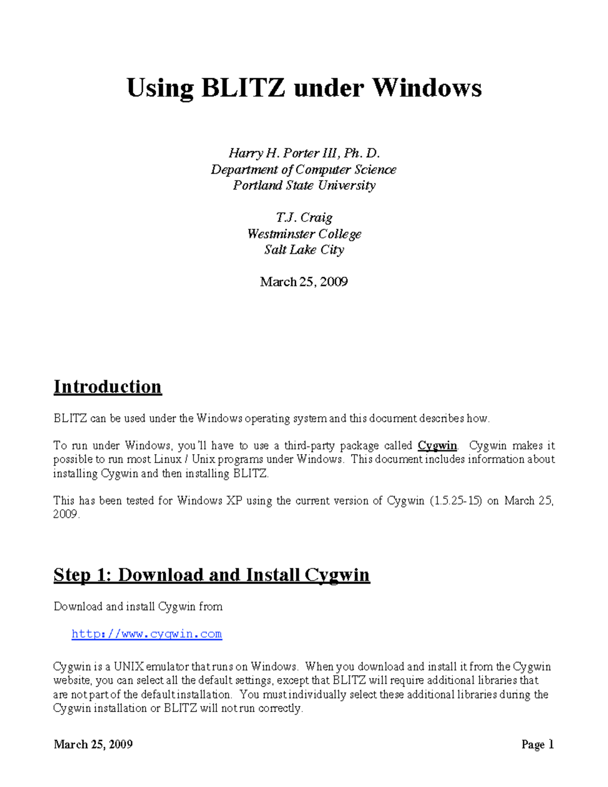 Blitz On Windows - Using BLITZ under Windows Harry H. Porter Ph. D ...