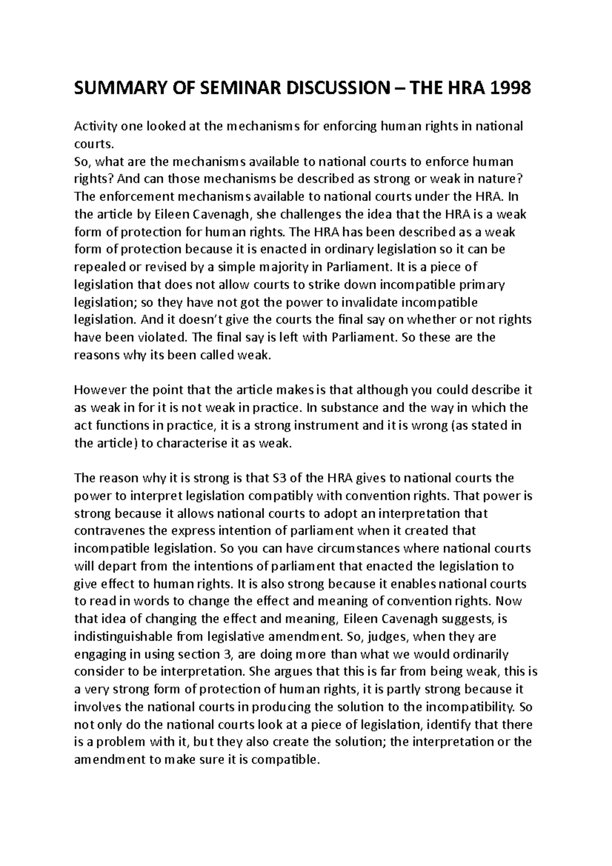 Summary of Seminar Discussion - SUMMARY OF SEMINAR DISCUSSION – THE HRA ...