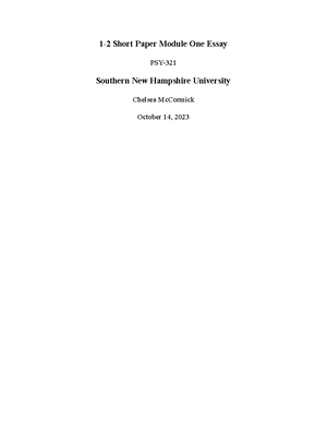 Module 2 short paper psy 321 - 2-2 Module Two Short Paper Essay PSY-321 ...