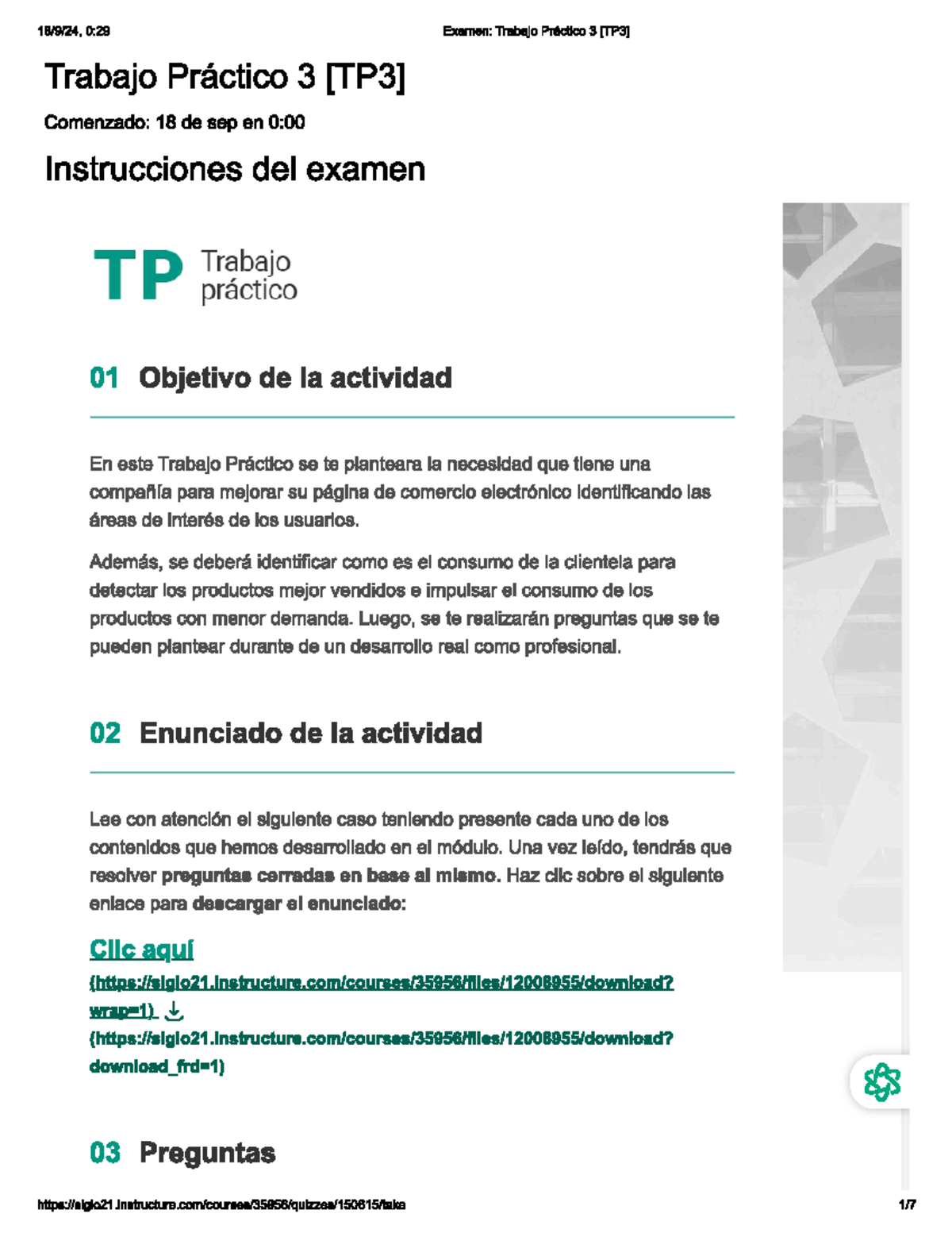BIG DATA TP3 - 100 pts - 0:29 Examen: Trabajo Práctico 3 Trabajo Práctico 3 Comenzado: 18 de sep ...