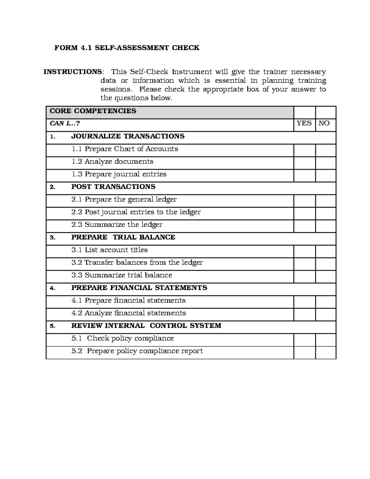 3 FORM 4 1 SELF Assessment Check FORM 4 SELF ASSESSMENT CHECK