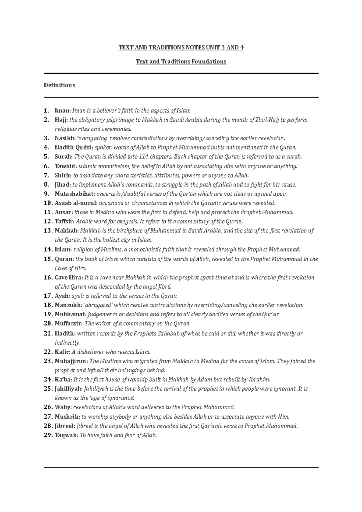 Text and Traditions Extended Response - TEXT AND TRADITIONS NOTES UNIT ...