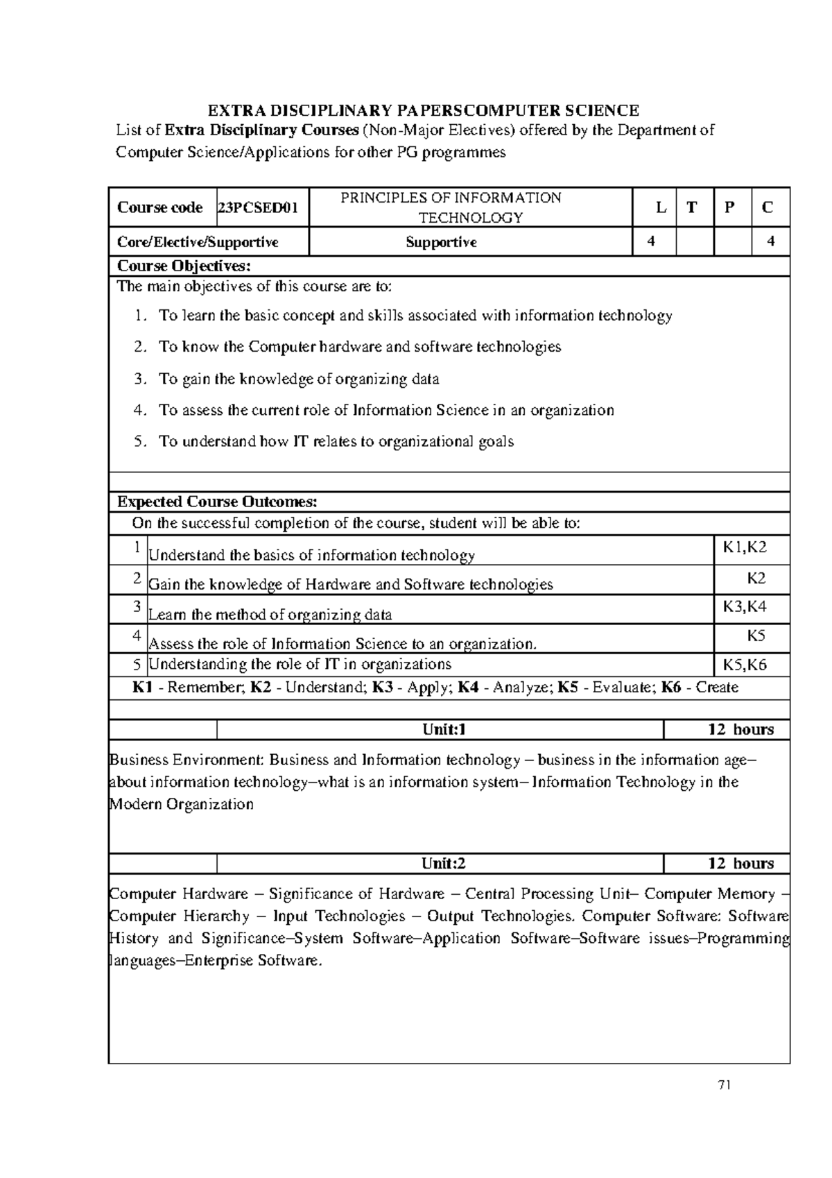 Msc Computer Science 1 71 72 71 Extra Disciplinary Paperscomputer Science List Of Extra 