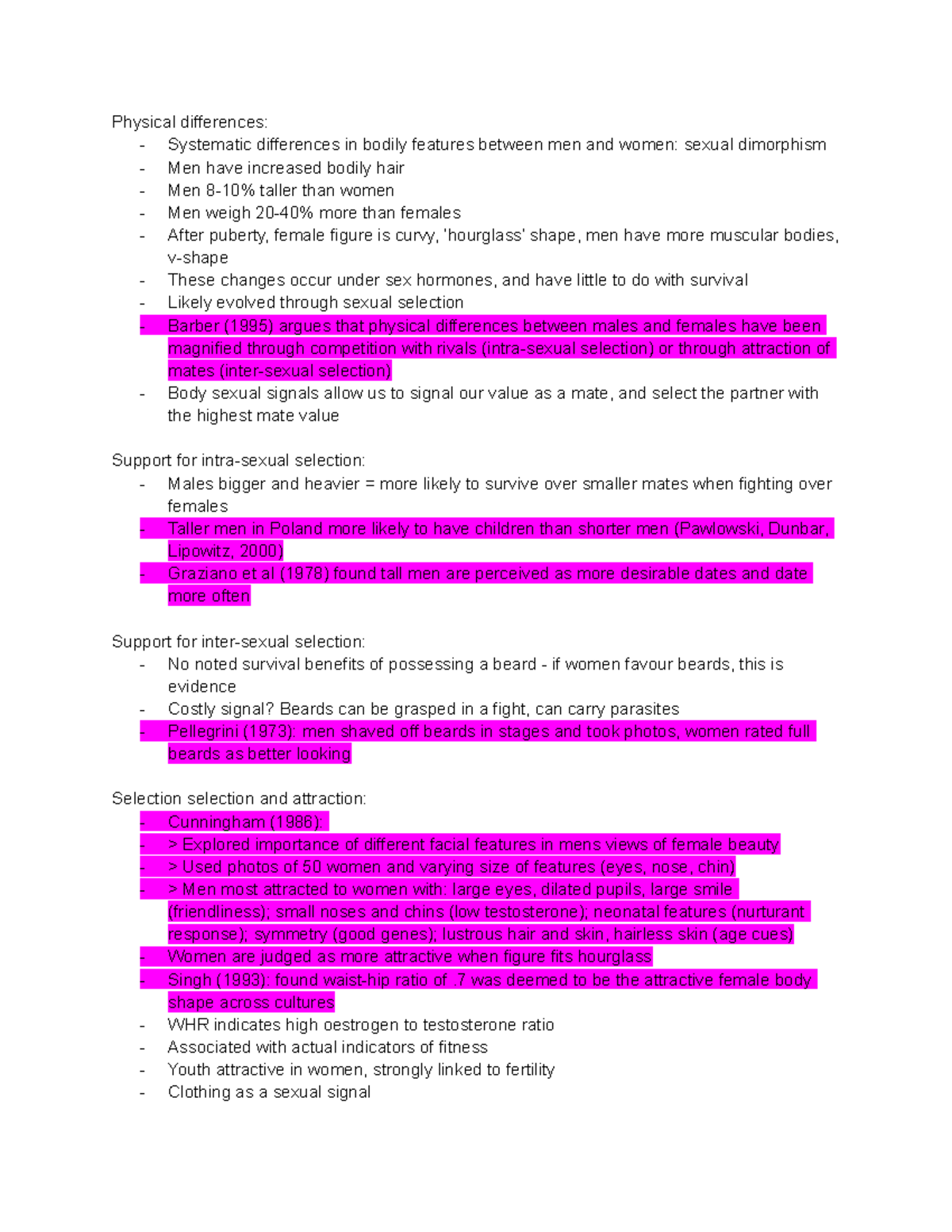 PSYC1014 Lecture 3 Notes Physical attractiveness - Physical differences ...