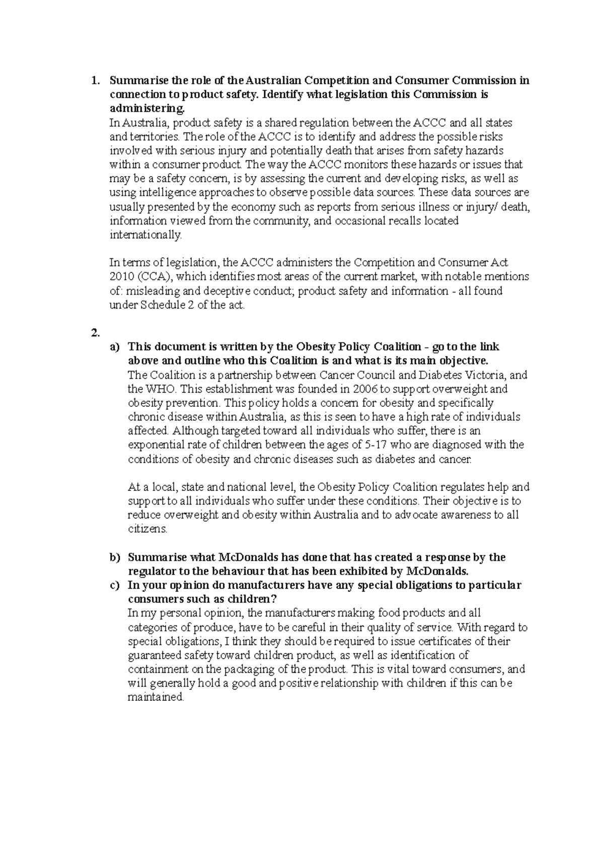Week 9Q - COMM101 - Tutorial work for week 9 Questions - 1. Summarise ...