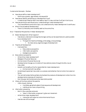 KIN 4512 chapter 3 notes - Review of Chapter 2 3 perspectives: 1 ...