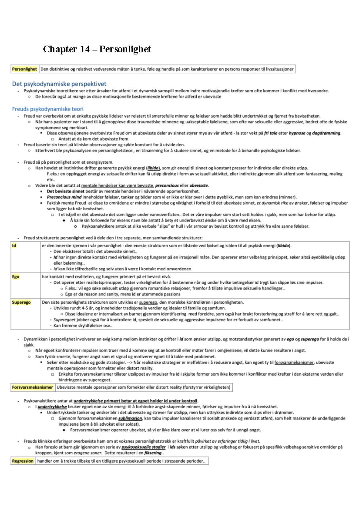 Chapter 14 - Personlighet - PSY1005/1 - Chapter 14 – Personlighet - Studocu