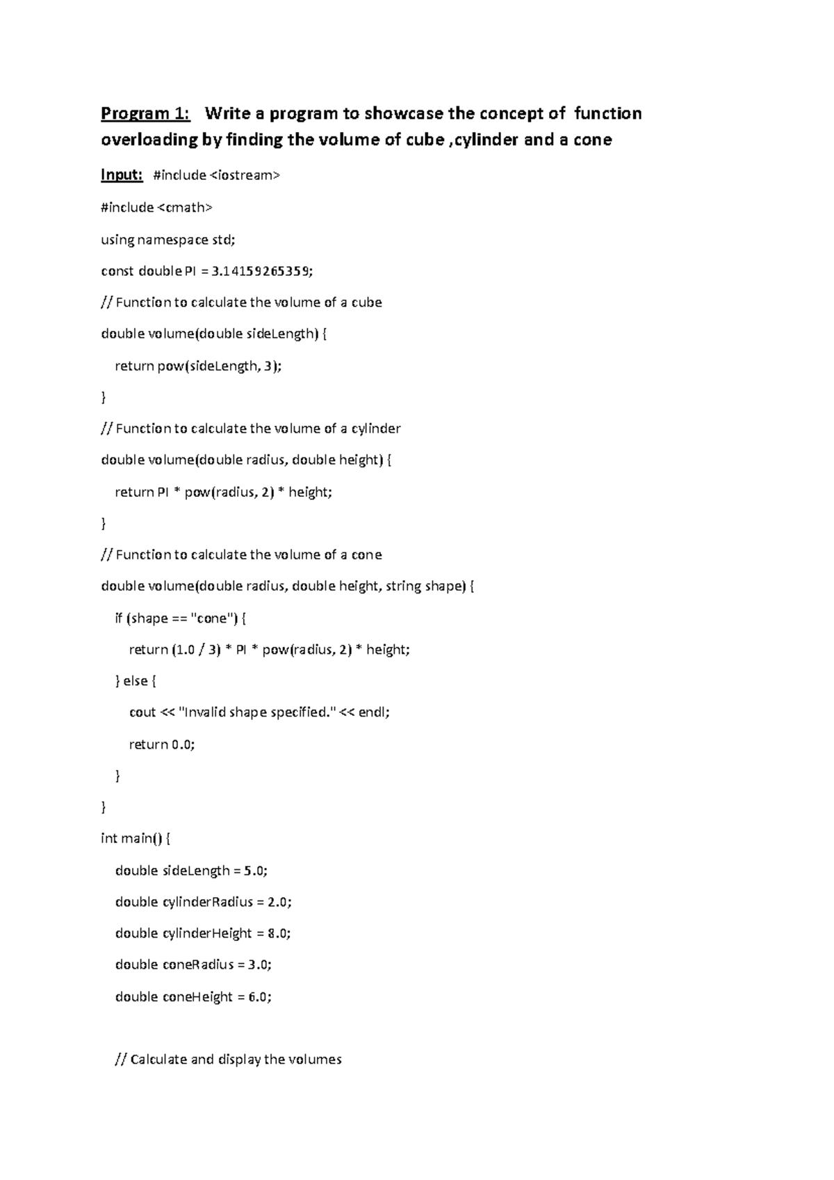 C Practical File Program 1 Write A Program To Showcase The Concept Of Function Overloading 8961
