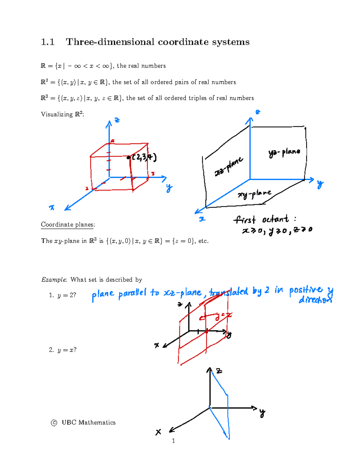3Dcoordinates-noted - MATH 200 - 1 Three-dimensional coordinate systems ...