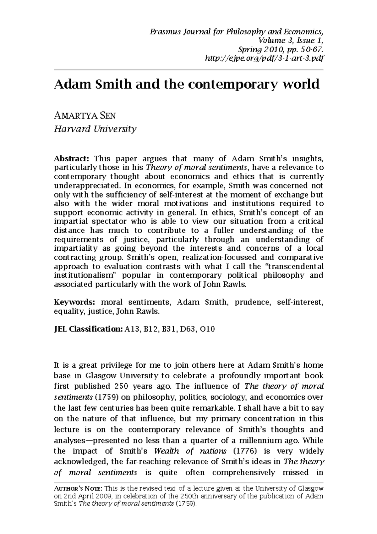 Adam Smith and the contemporary World - Erasmus Journal for Philosophy ...