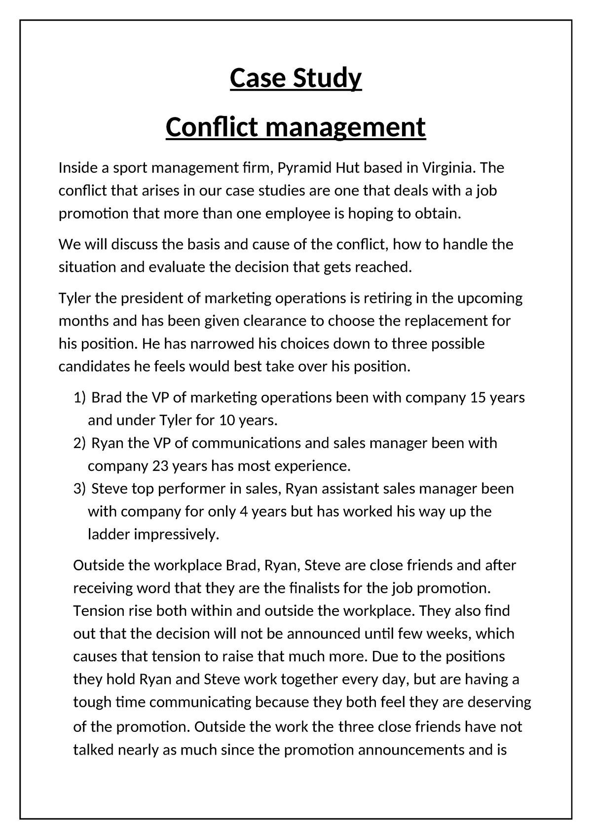 Case Study Conflict management - Case Study Conflict management Inside ...