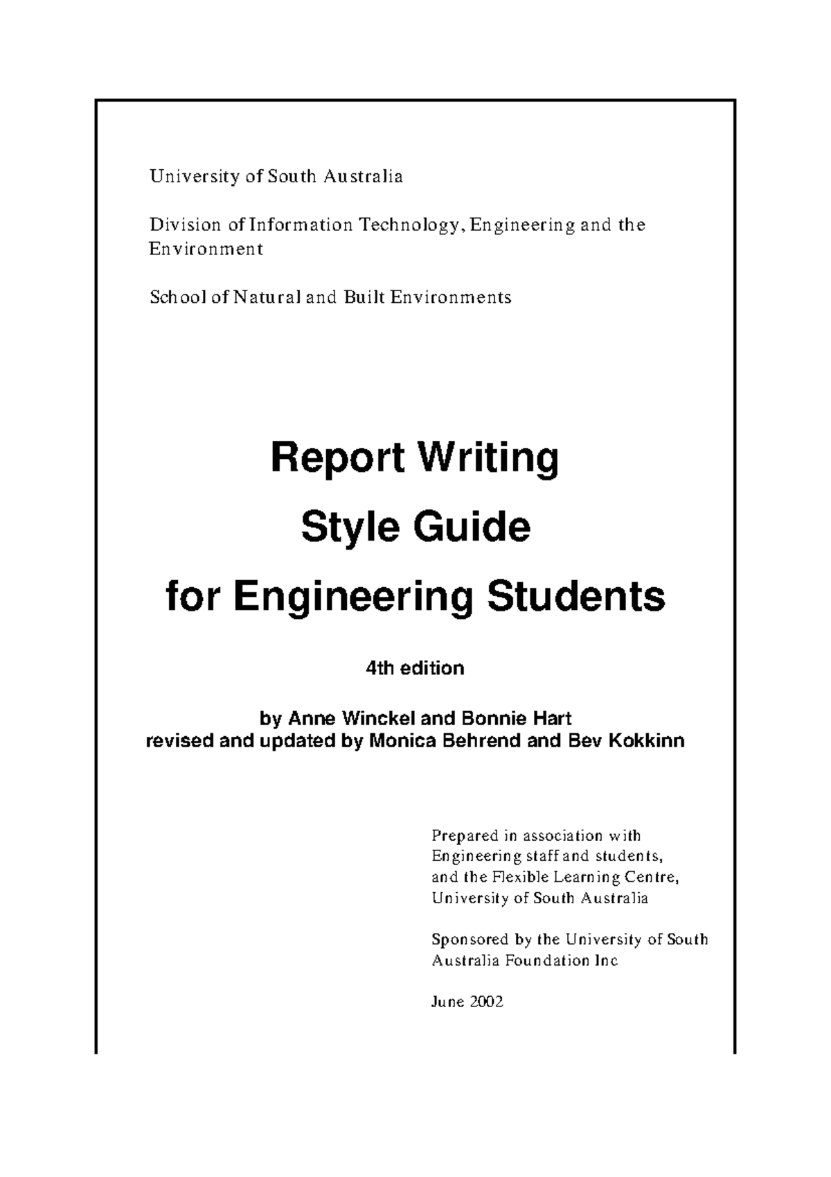 Report style writing guide Engineering - University of South A ustralia ...