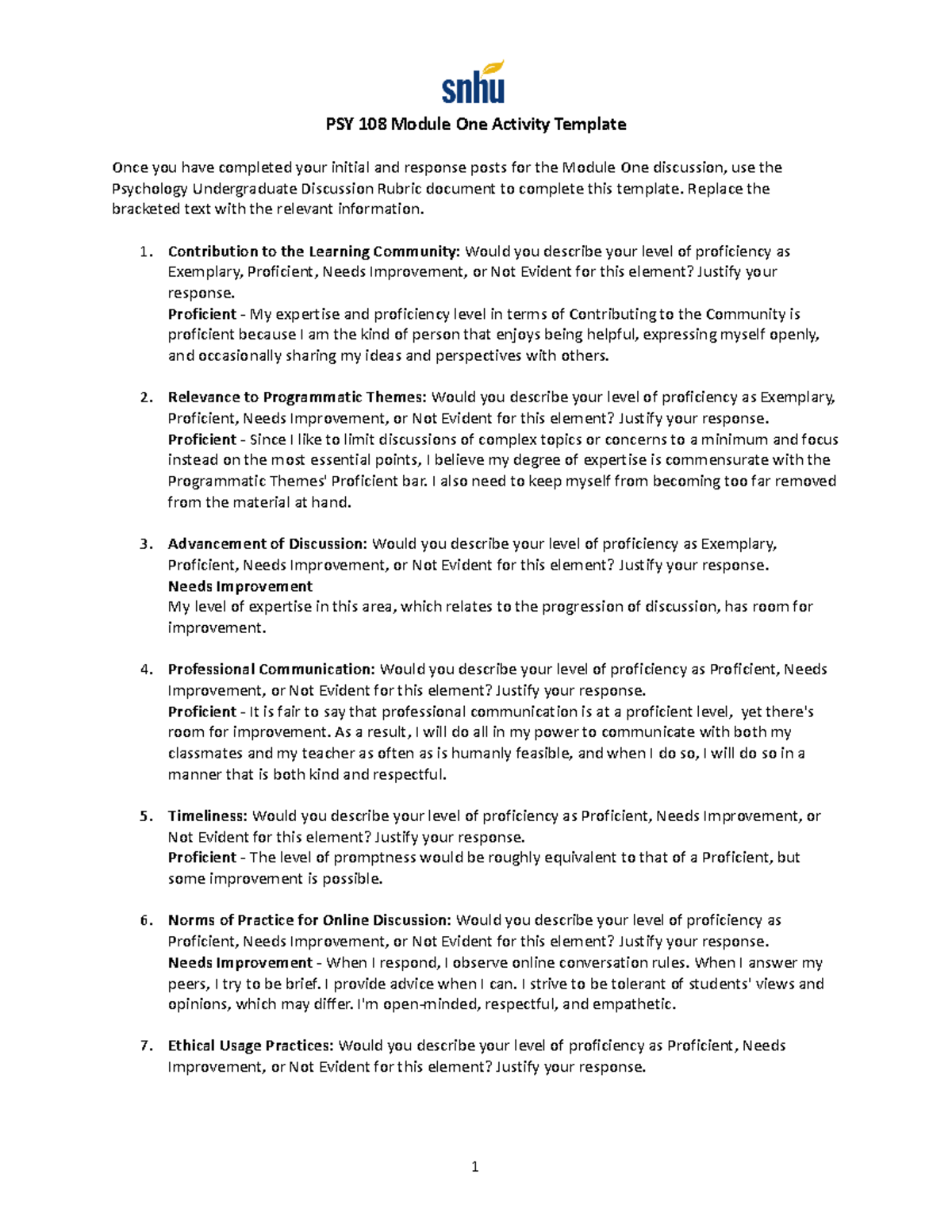 PSY 108 Module Two Activity - PSY 108 Module One Activity Template Once ...