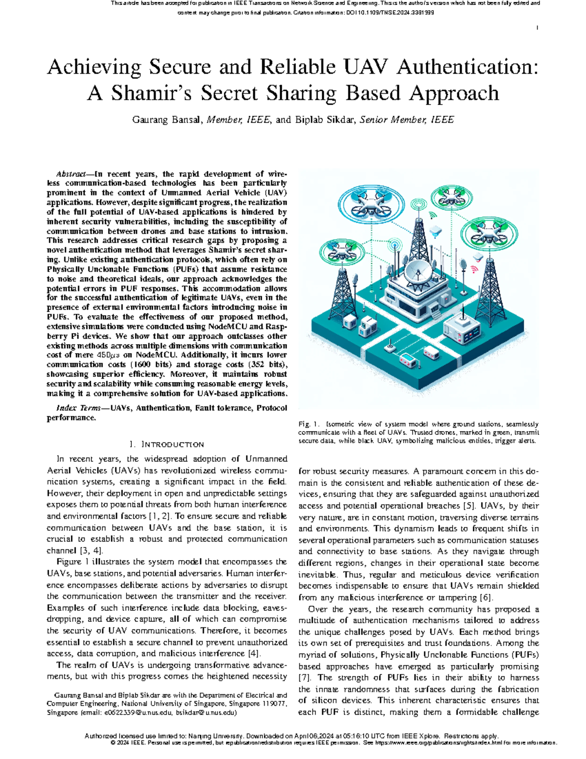 Achieving Secure and Reliable UAV Authentication A Shamirs Secret Sharing Based Approach - 1 ...