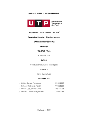 Construcción de pruebas psicológicas - UTP - Studocu