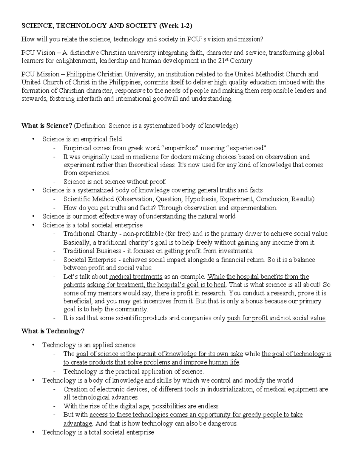 STS-Week-12 - Science - Science is a systematized body of knowledge ...