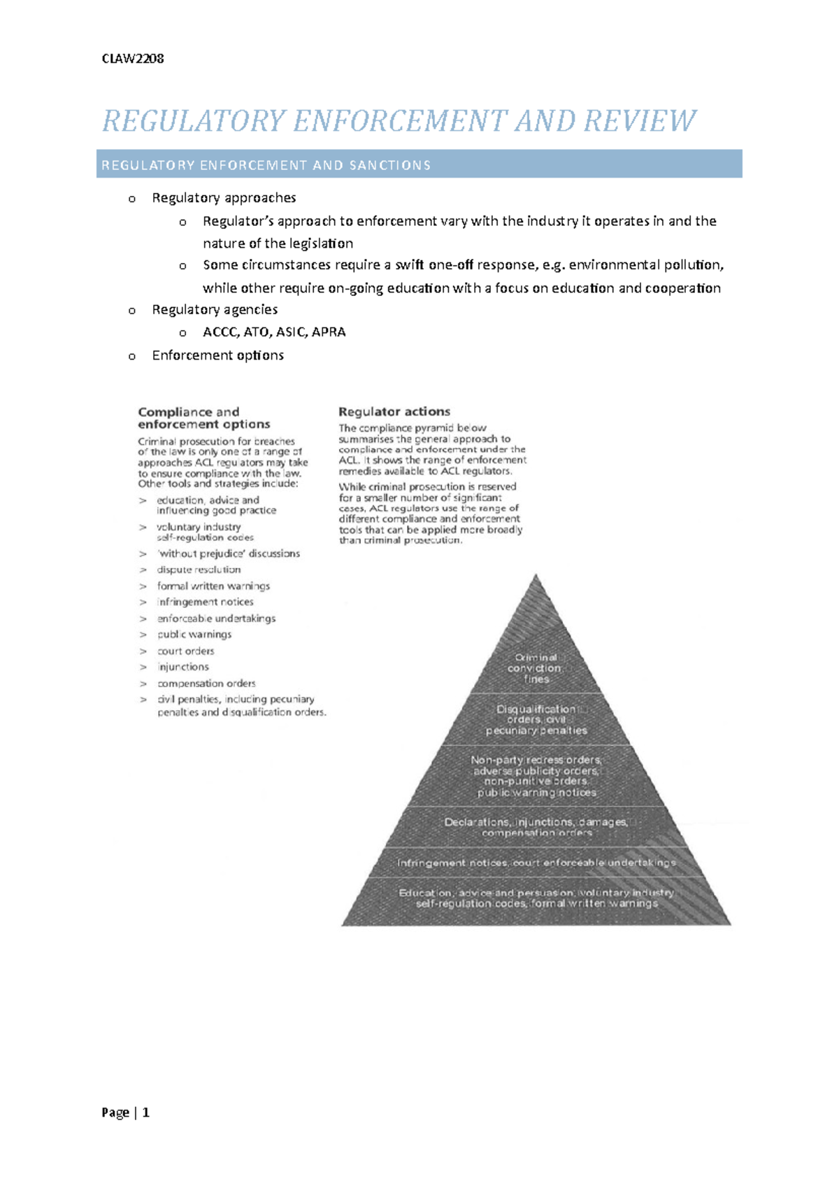 CLAW2208 notes - REGULATORY ENFORCEMENT AND REVIEW REGULATORY ...