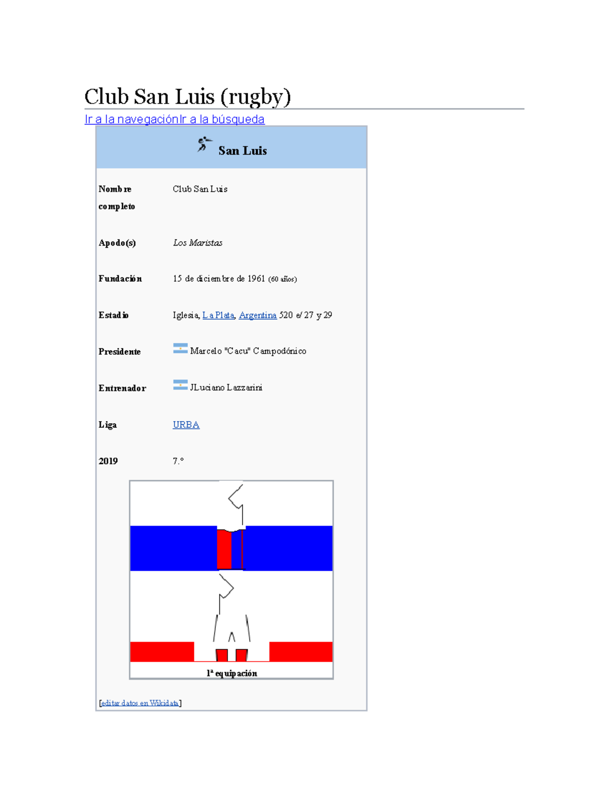 Club San Luis (rugby) - º 1ª equipación [editar datos en Wikidata] La ...