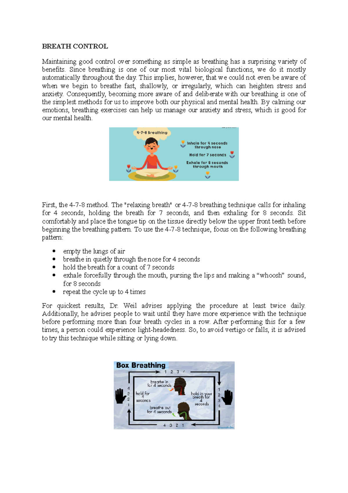Breathing techniques - ASSIGNMENT 1 - BREATH CONTROL Maintaining good ...