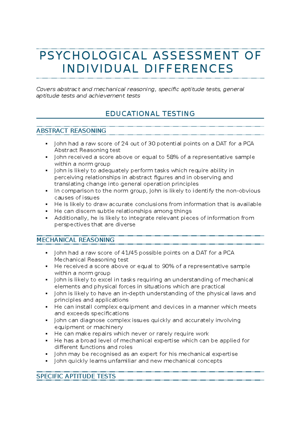 Psychological Assessment of Individual Differences 7 - P S YC H O LO G ...