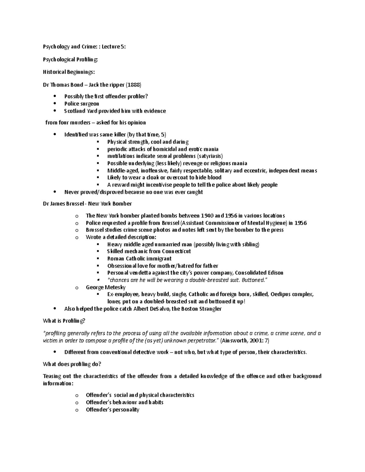 Psychological Profiling- Lecture 5 - Psychology and Crime: : Lecture 5 ...