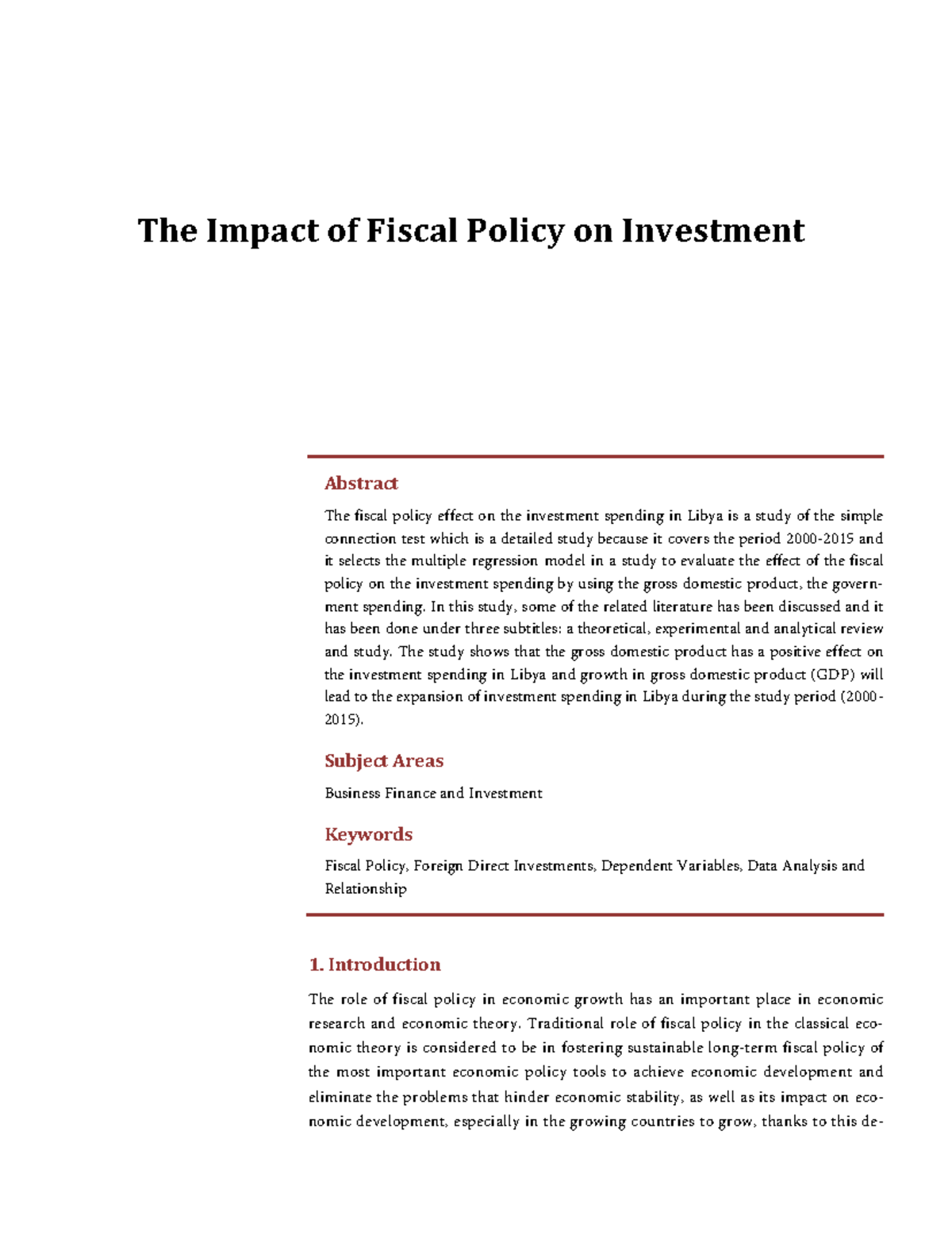 The Impact of Fiscal Policy on Investment - The Impact of Fiscal Policy ...
