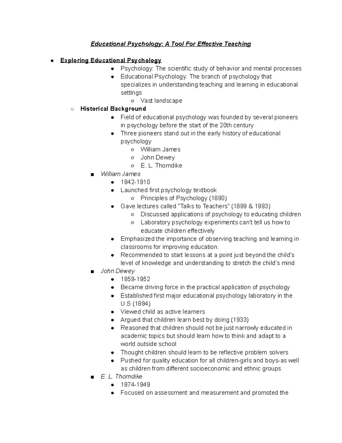 Ch 1 2 Notes - Lewis Banks - Educational Psychology: A Tool For ...