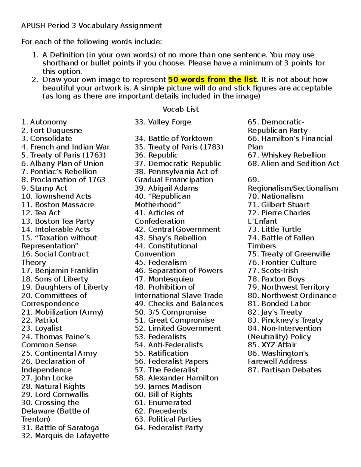 Apush Period 3 Vocabulary Assignment - APUSH Period 3 Vocabulary ...