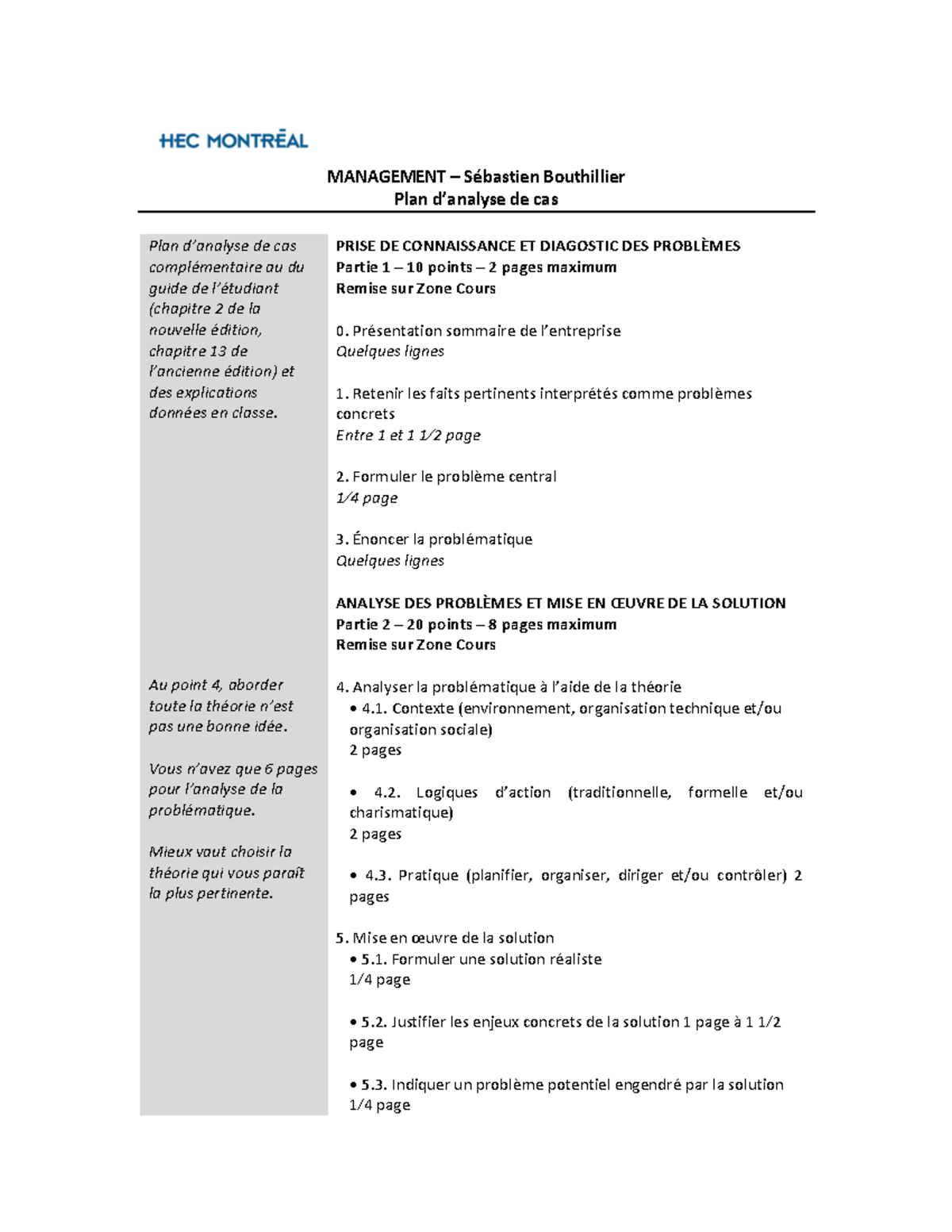 Plan d analyse de cas - A2022 - MANAGEMENT – Sébastien Bouthillier Plan ...